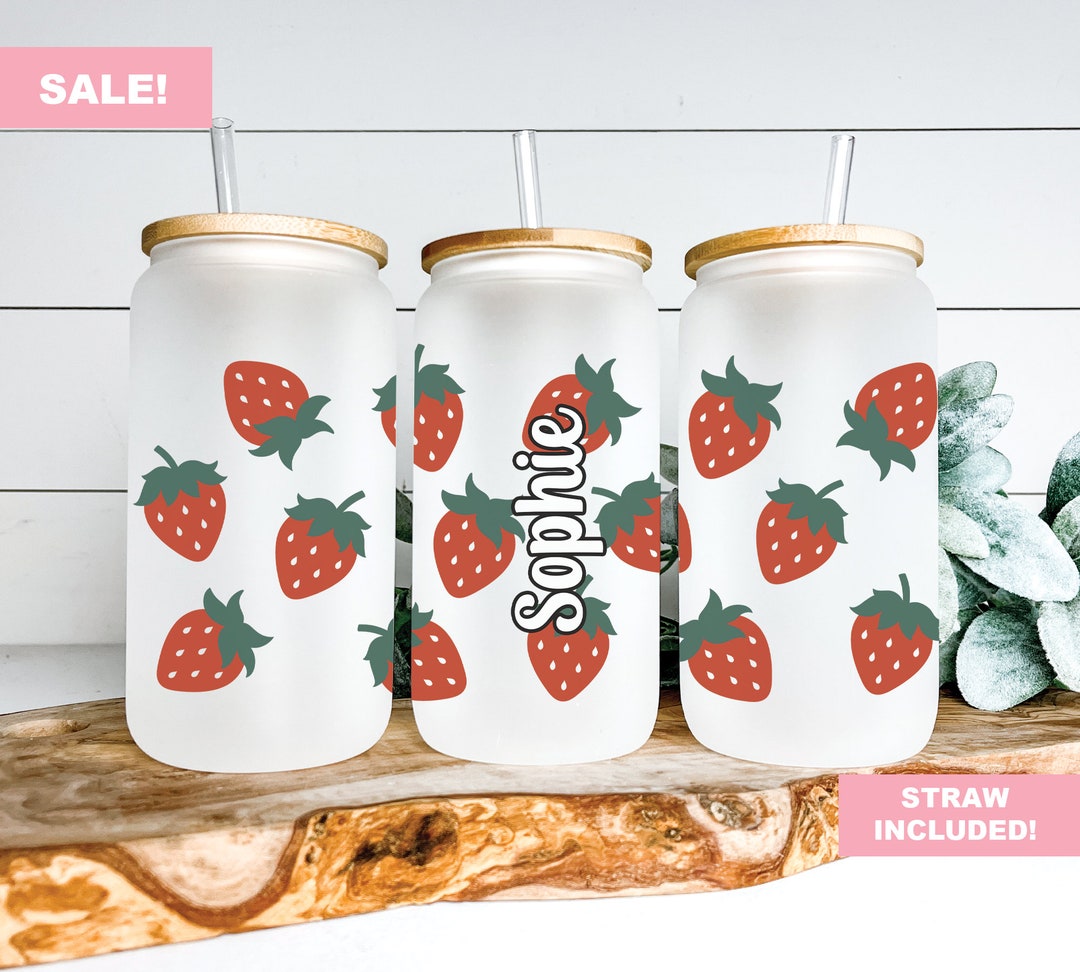 Strawberry Glass Cup, Strawberry Beer Can Glass, Strawberry Ice Coffee ...