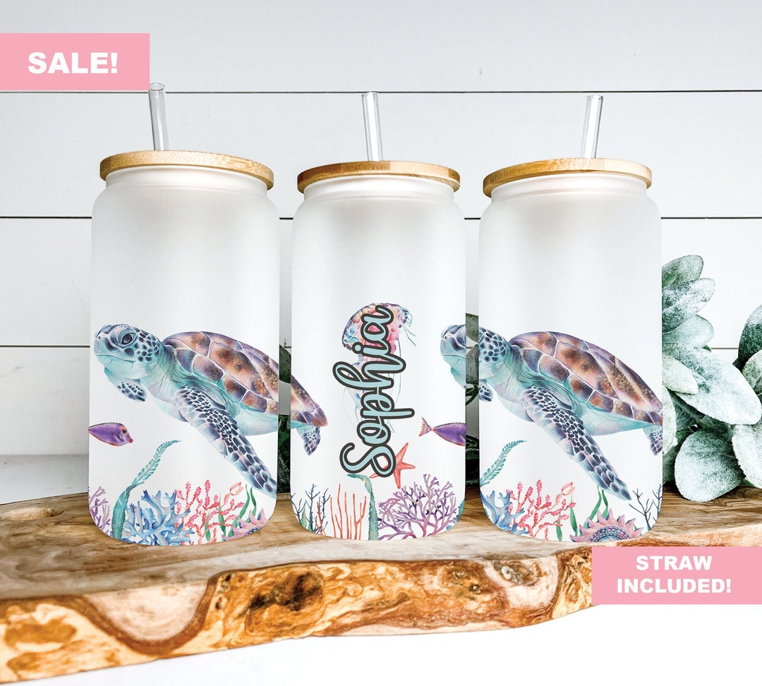 Turtle Glass Cup Personalized, Turtle Gift, Turtle Glass Tumbler ...