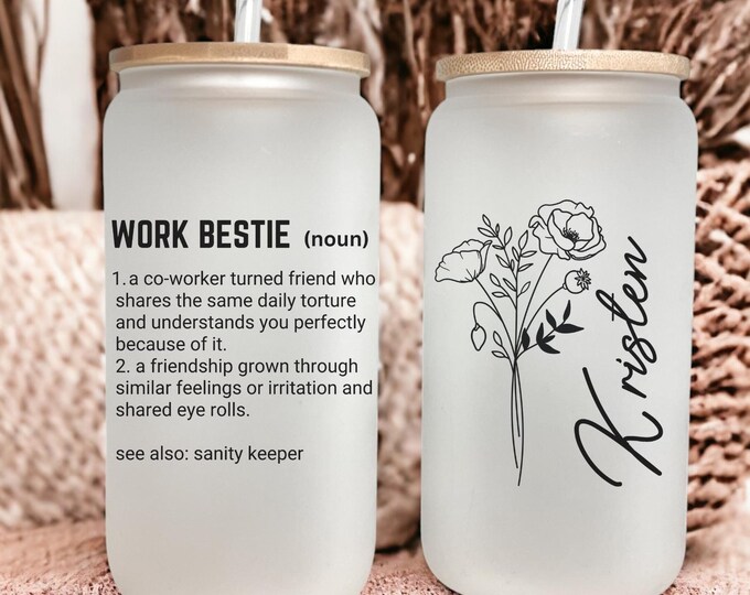 Bestie Gift 16oz Iced Coffee Cup, Cold Drink Cup, Frosted Can Glass ...