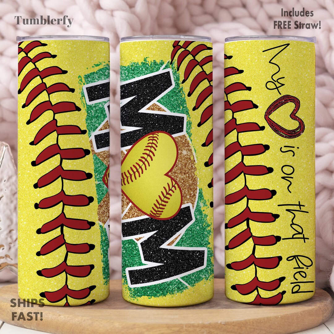 Softball Mom Tumbler, Softball Mom Gifts, My Heart is on the Field ...