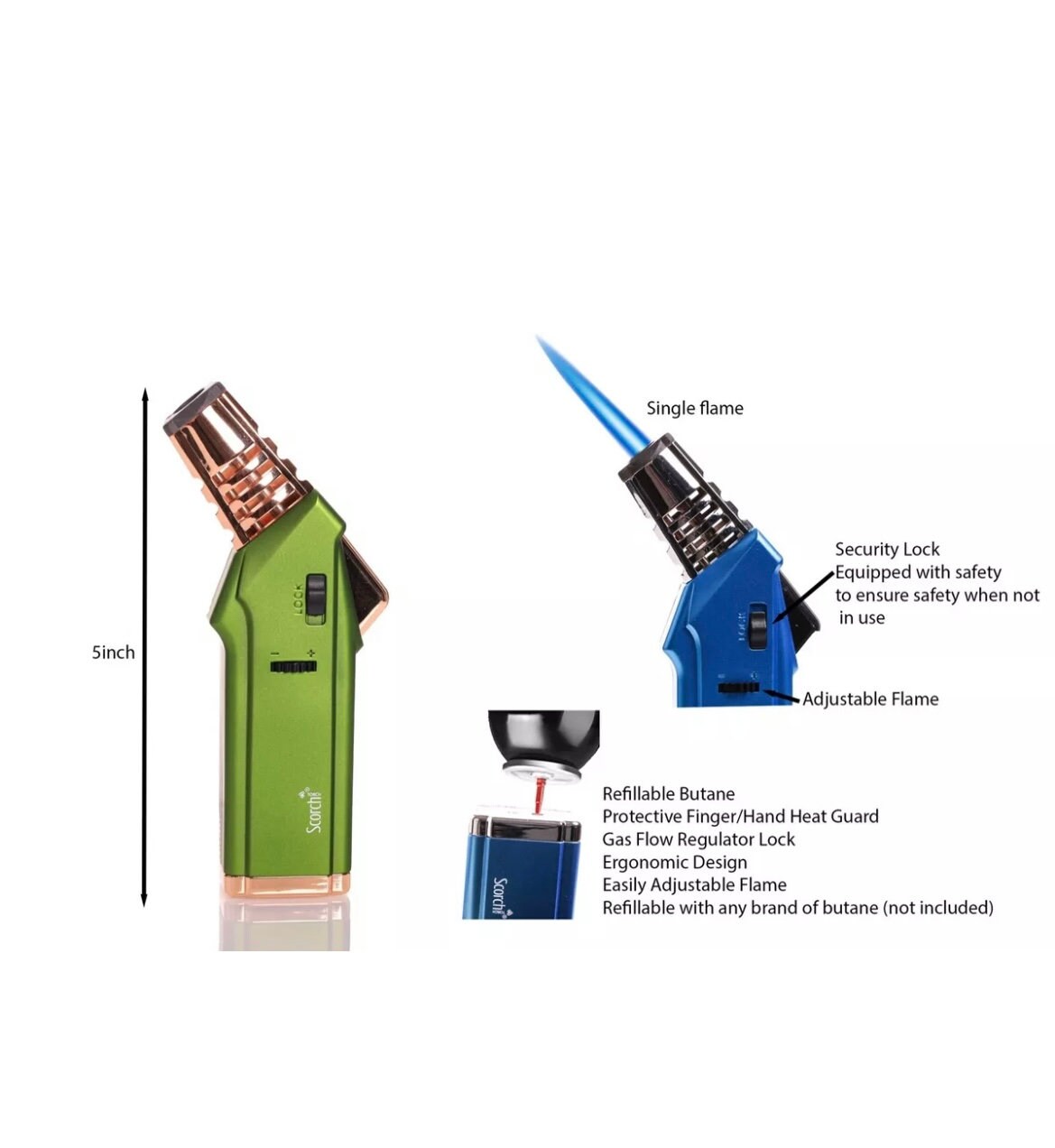 SCORCH TORCH Single Flame Butane Refillable Angled Torch Lighter-61603 ...