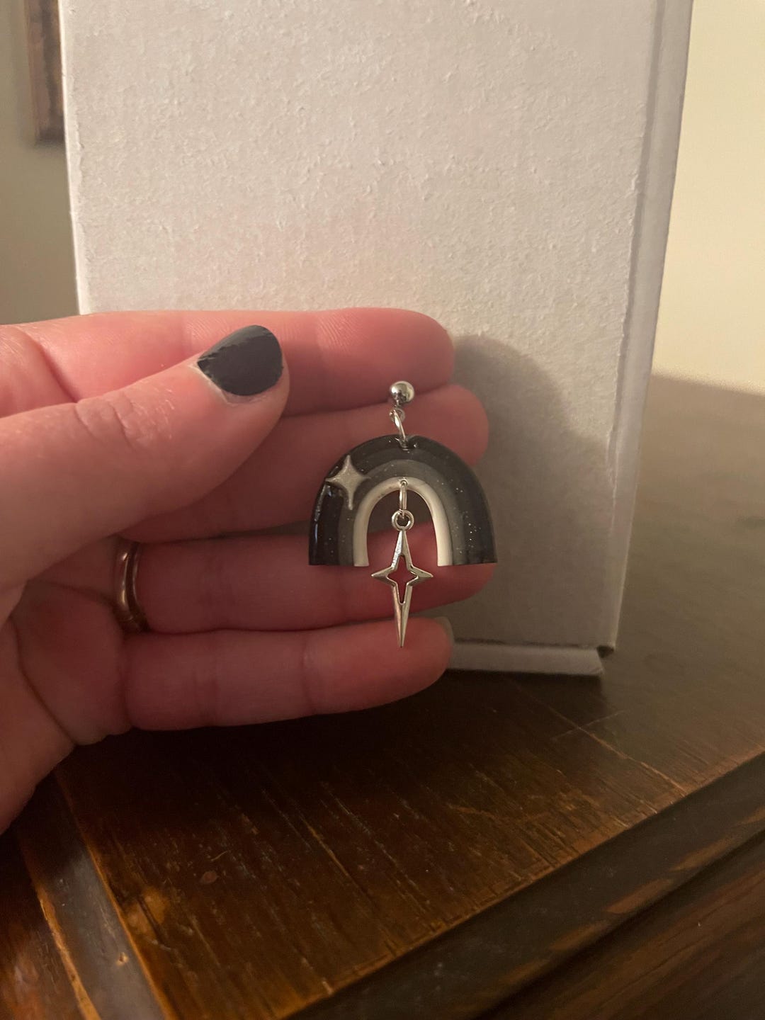 Mini Goth Rainbow Handmade Polymer Clay Earrings Rainbow Shaped Black ...