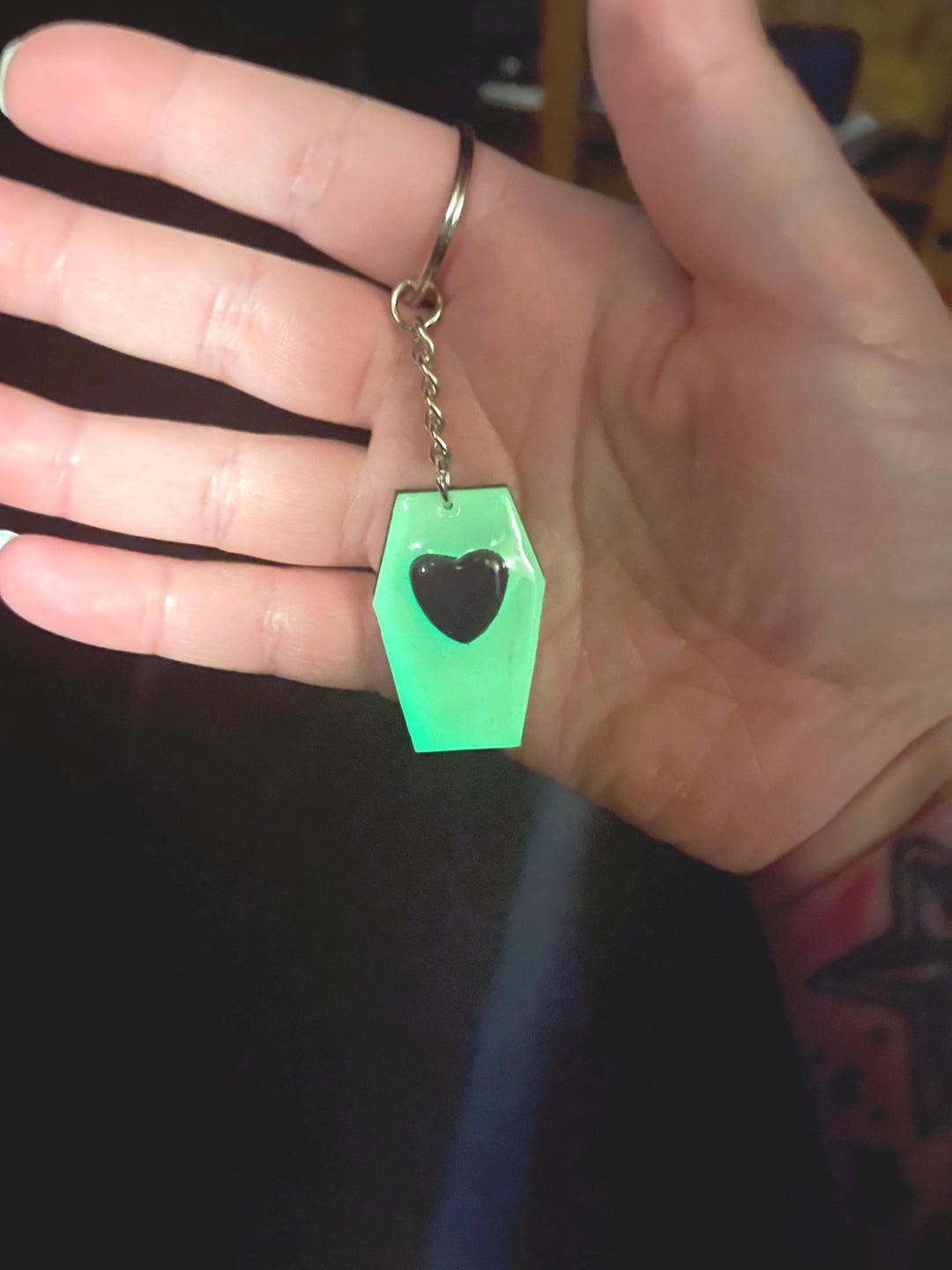 Coffin Keychain - Glow in the Dark Reversible With Heart Shaped Center ...