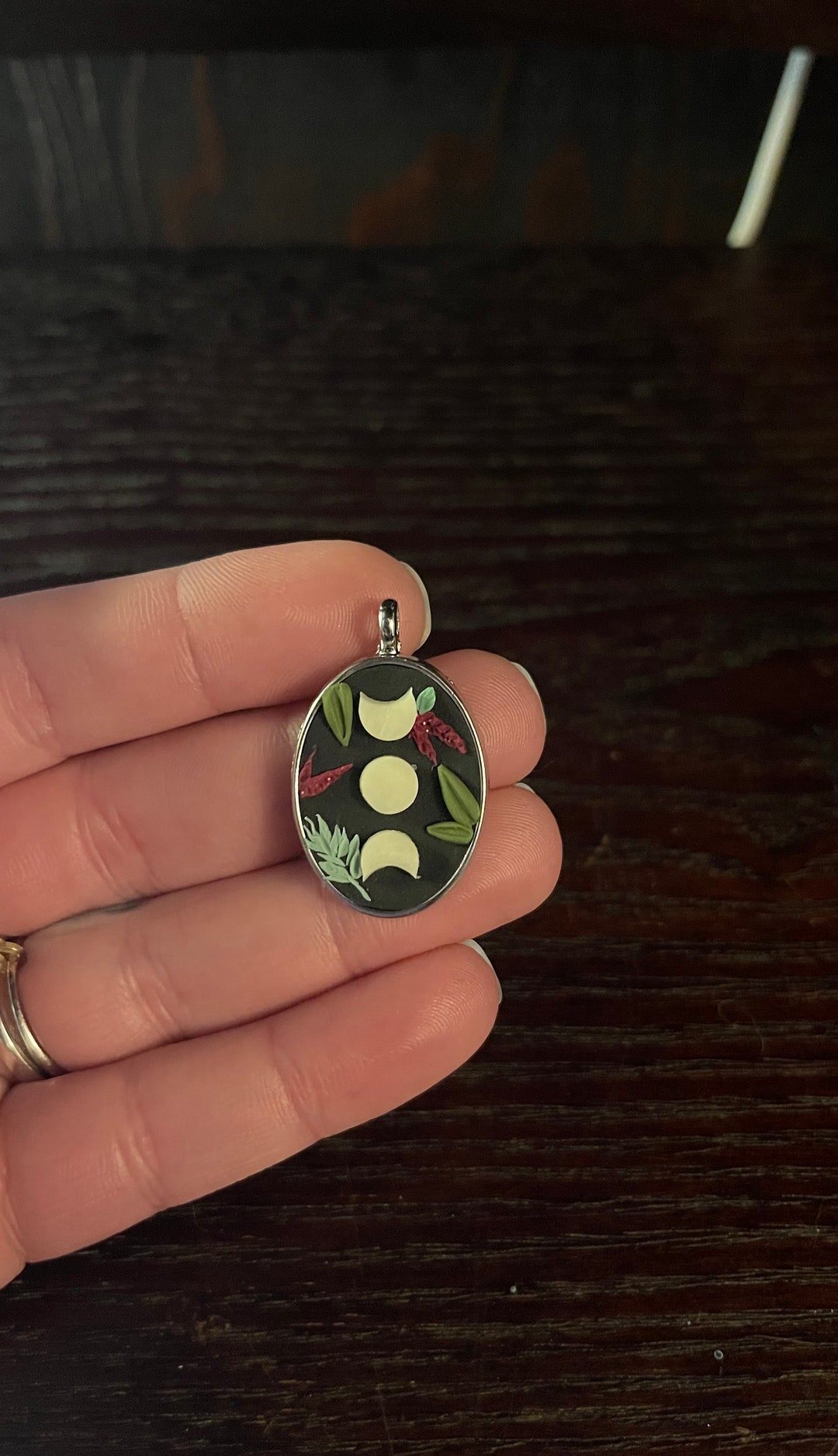 Moon Phases and Greenery Pendant With Glow in the Dark Crescent Moons ...