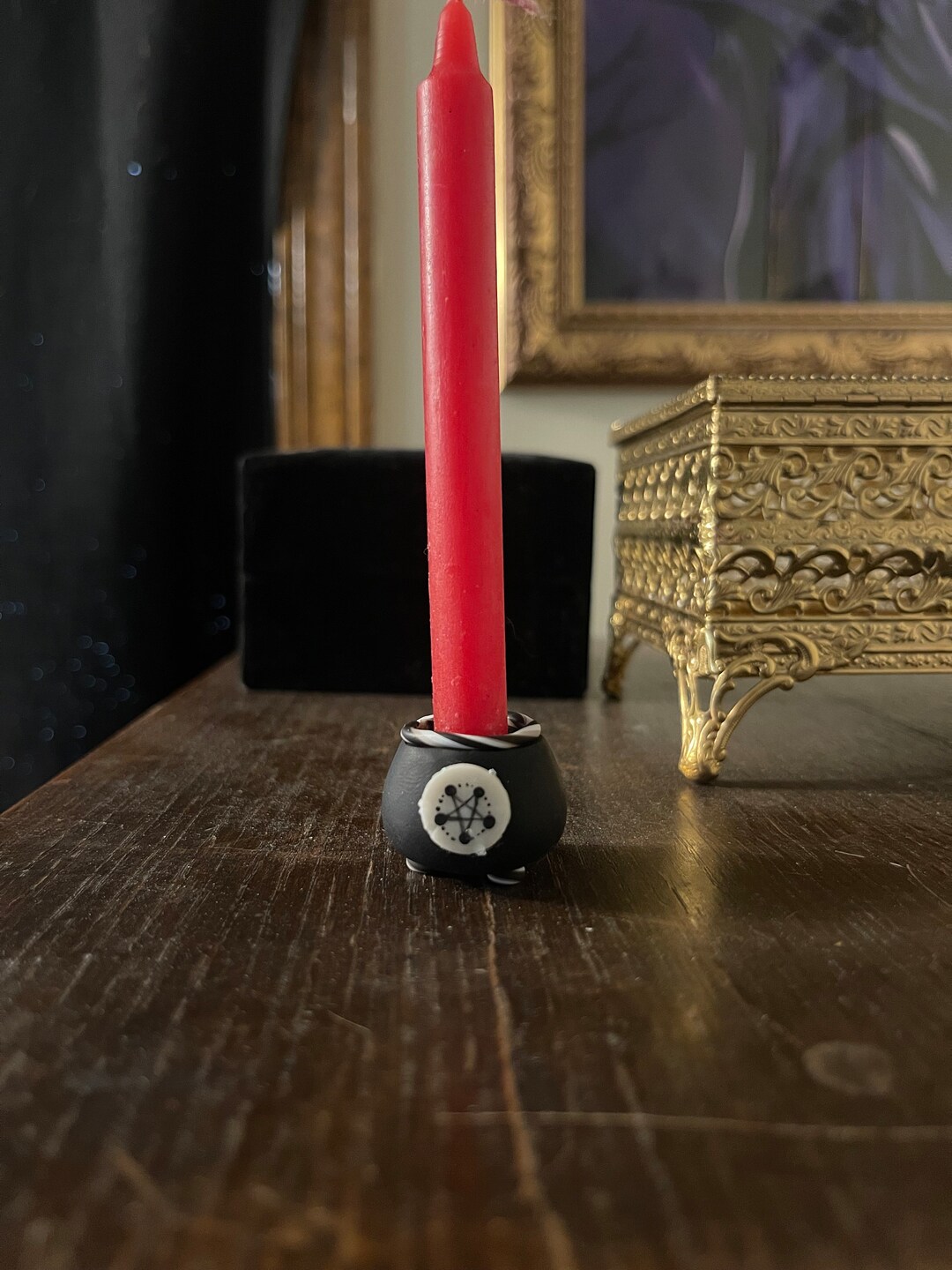 Cauldron Shaped Candlestick Holders - Handmade Black Polymer Clay With ...