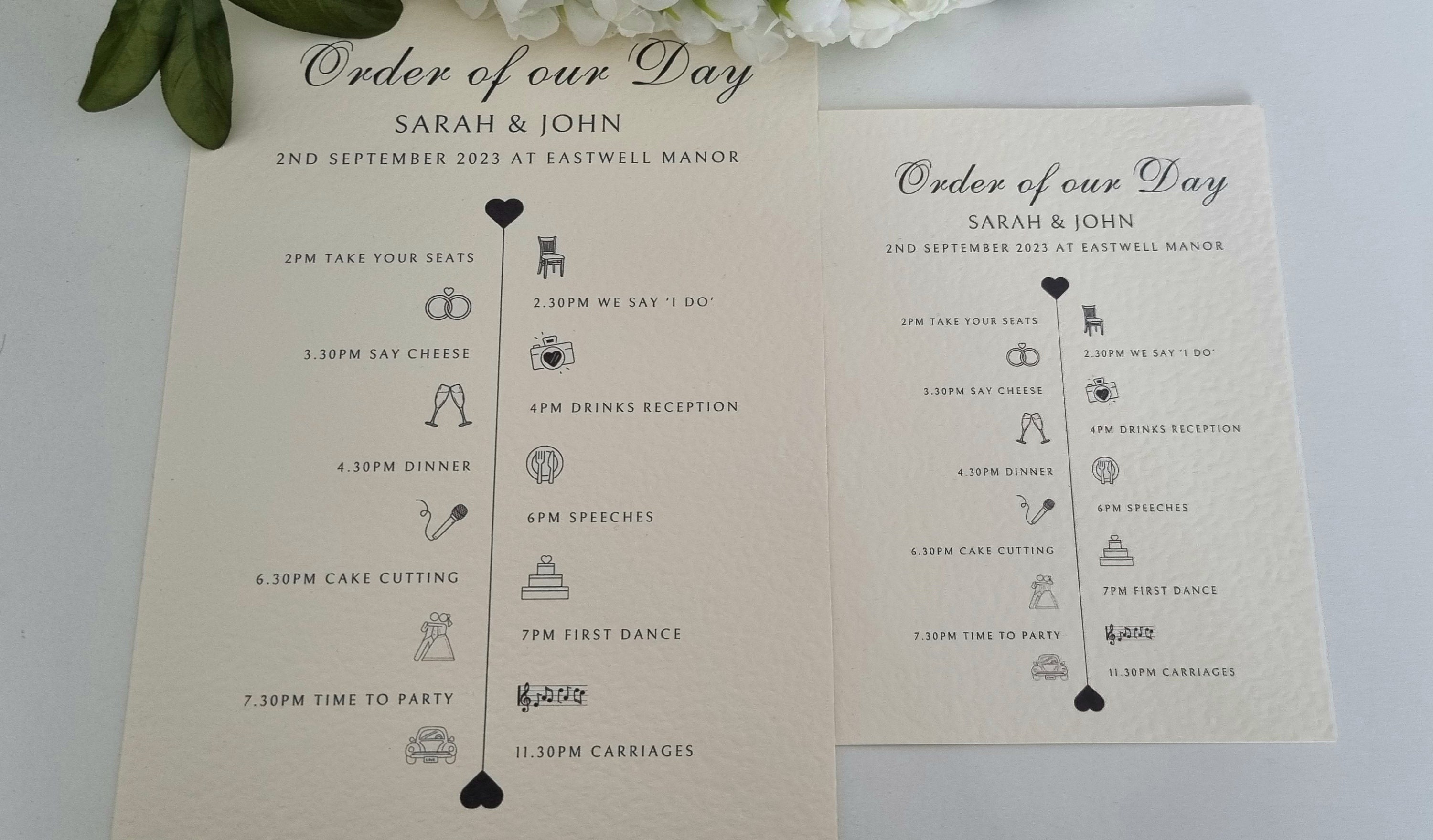 Order of the Day Cards, Order of Events, Personalised Wedding Day ...