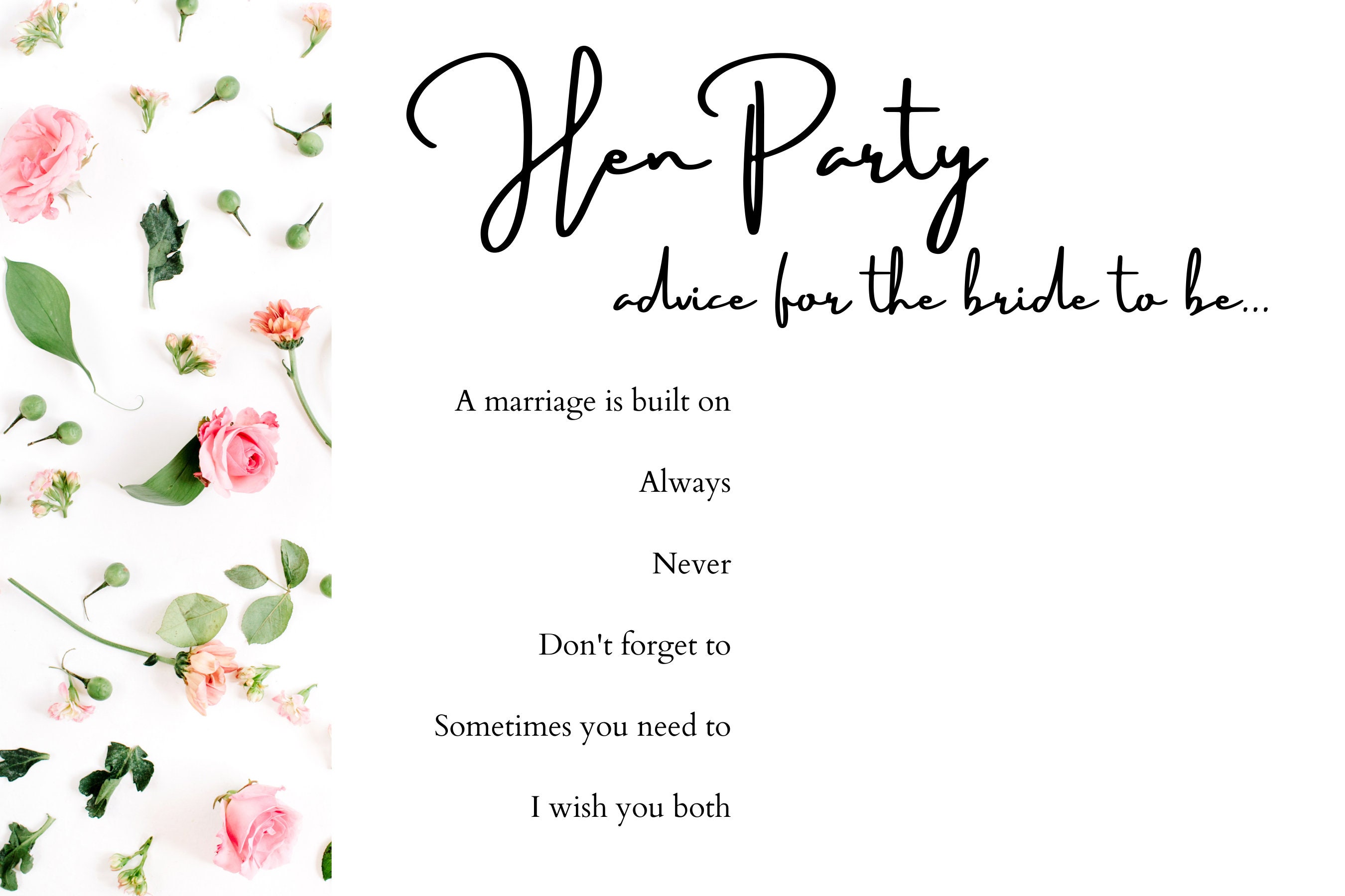Hen Party Advice for the Bride to Be Card Marriage Wish Always - Etsy UK