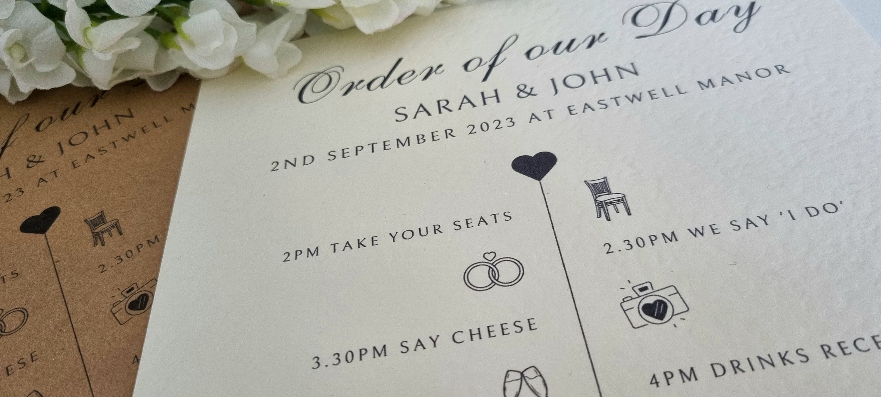 Order of the Day Cards Order of Events Personalised Wedding Day ...