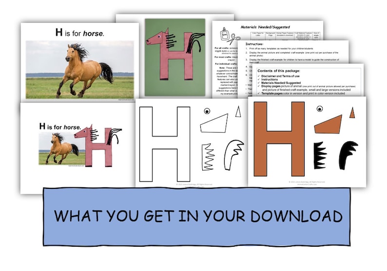 Letter H Horse Printable Color in or Print in Color Cut and Paste ...
