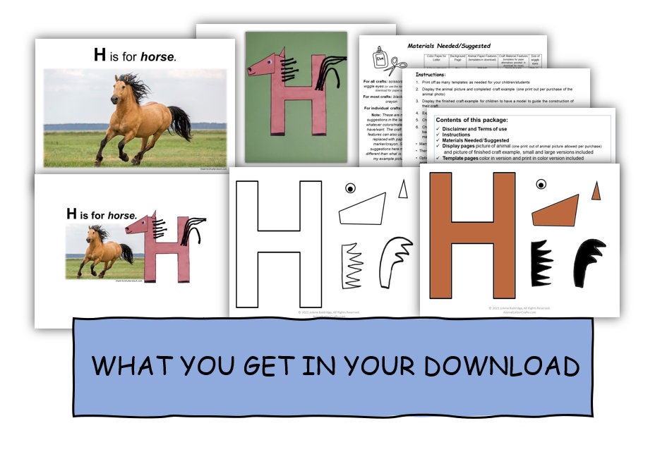 Letter H Horse Printable - Color in or Print in Color - Cut and Paste ...