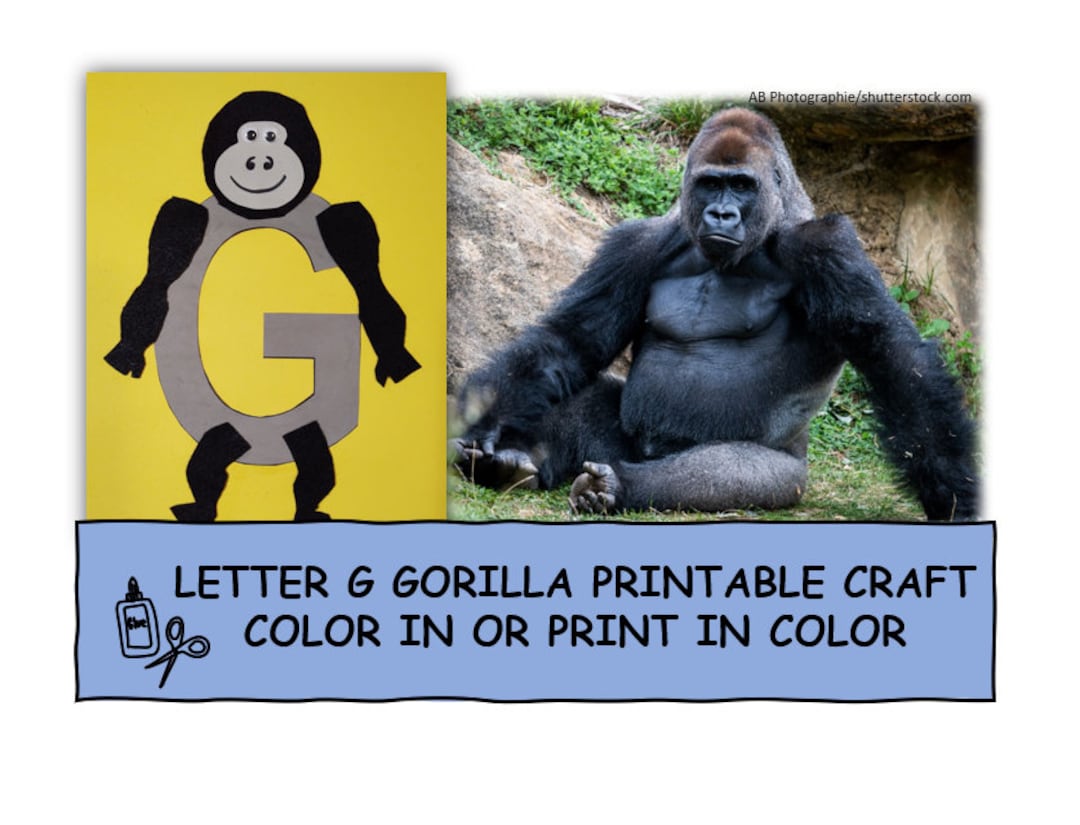 Letter G Gorilla Printable - Color in or Print in Color - Cut and Paste ...