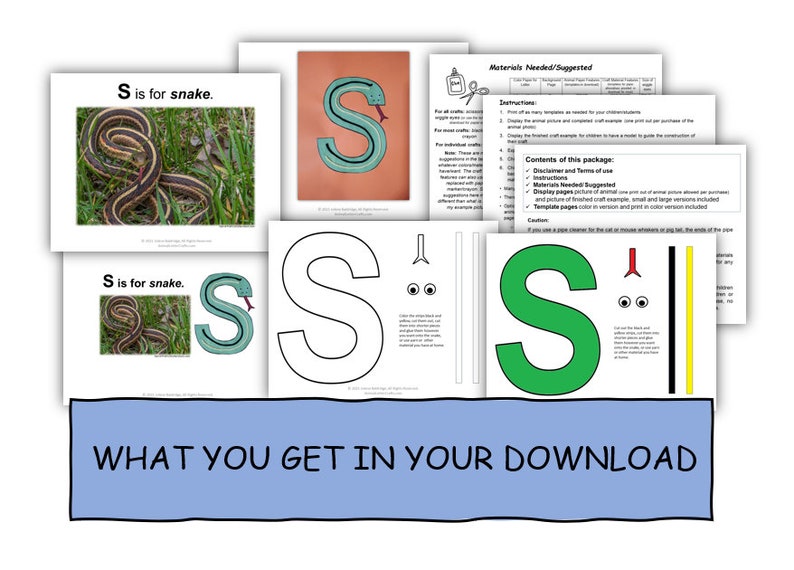 Letter S Snake Printable - Color in or Print in Color - Cut and Paste ...