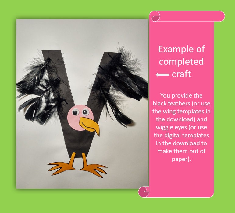 Letter V Vulture Craft: Cut & Paste Alphabet (digital Download) - Etsy