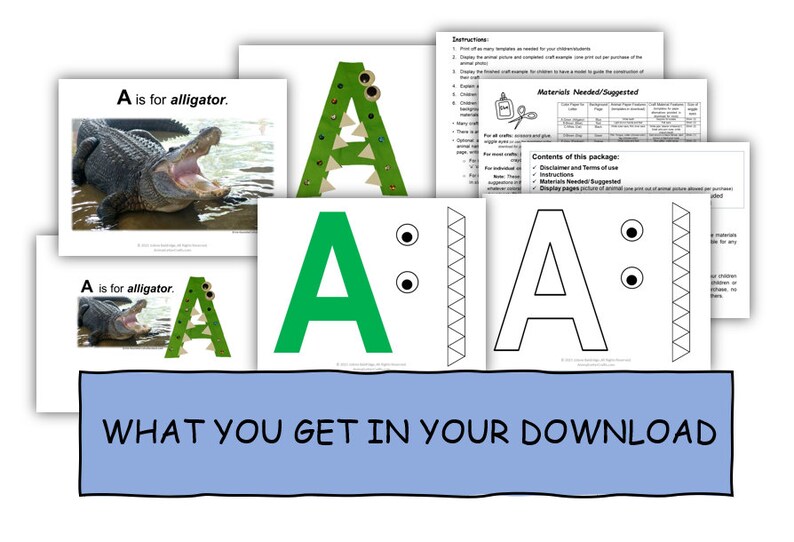 Letter A Alligator Printable - Color in or Print in Color - Cut and ...