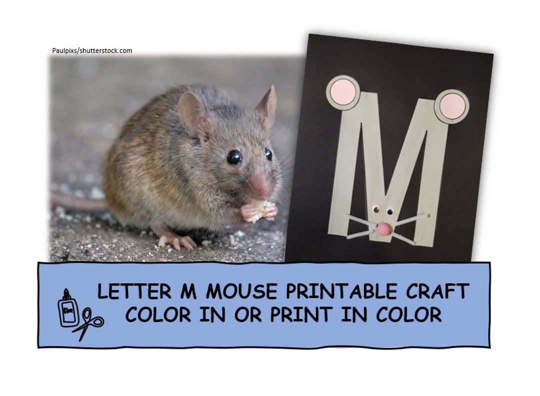 Letter M Mouse Printable - Color in or Print in Color - Cut and Paste ...
