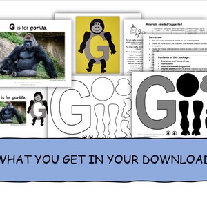 Letter G Gorilla Printable - Color in or Print in Color - Cut and Paste ...