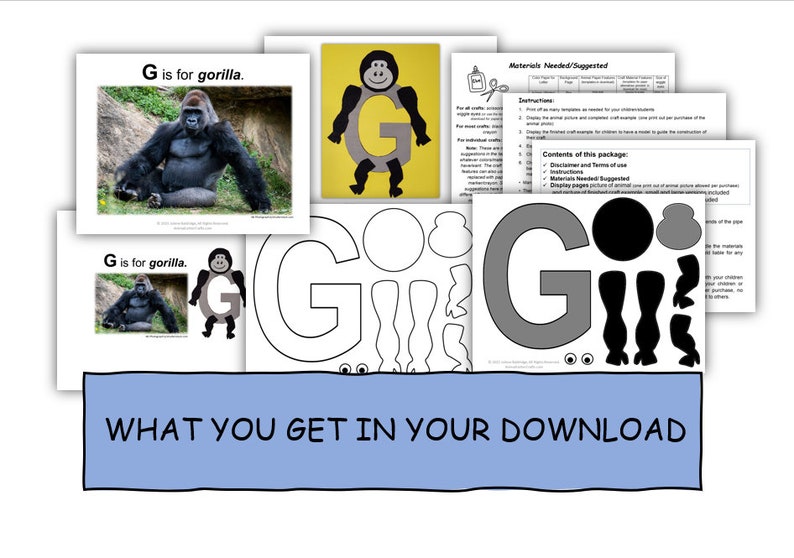 Letter G Gorilla Printable - Color in or Print in Color - Cut and Paste ...