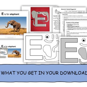 Letter E Elephant Printable Color in or Print in Color Cut and Paste ...