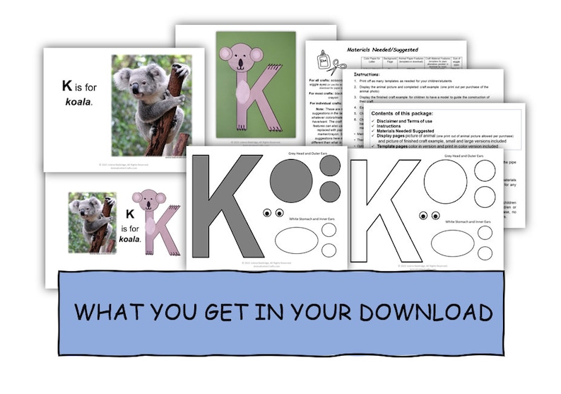 Letter K Koala Printable - Color in or Print in Color - Cut and Paste ...