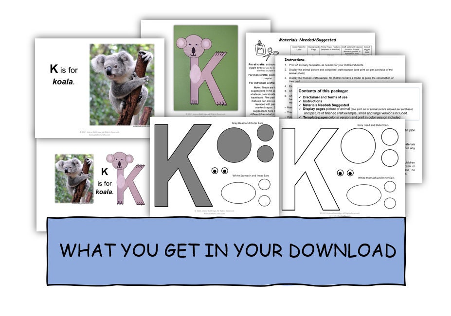 Letter K Koala Printable - Color in or Print in Color - Cut and Paste ...