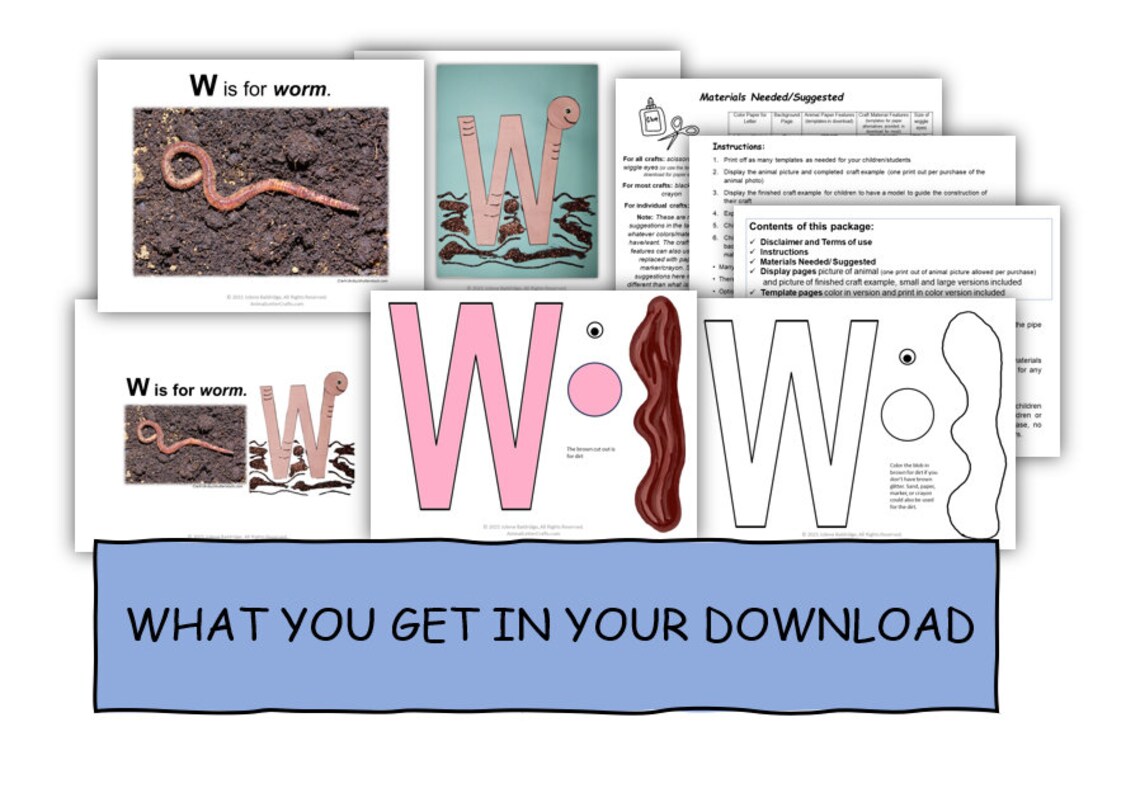 Letter W Worm Printable - Color in or Print in Color - Cut and Paste ...