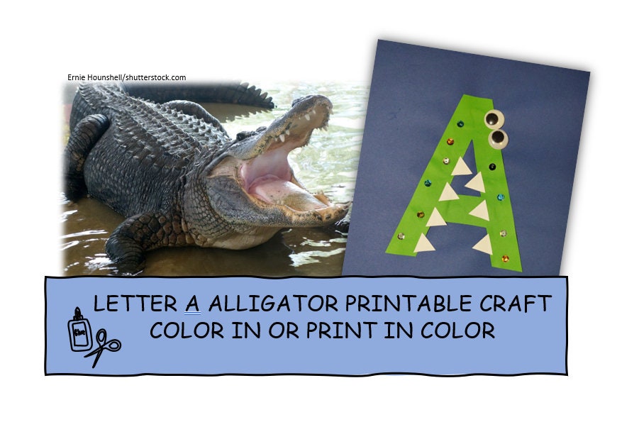Letter A Alligator Printable - Color in or Print in Color - Cut and ...