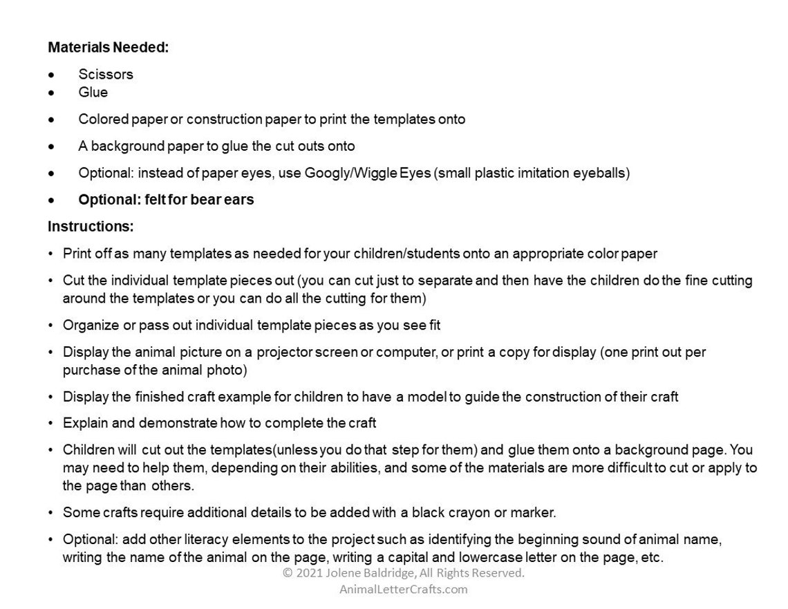 Letter B Bear Animal Letter Craft Printable - Phonics and Fine Motor ...