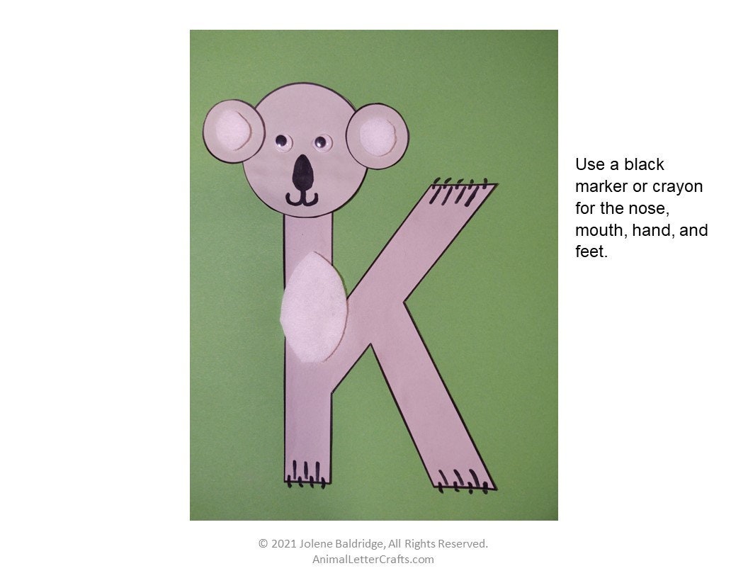Letter K Koala Printable for Classroom - Cut and Paste Alphabet Craft ...