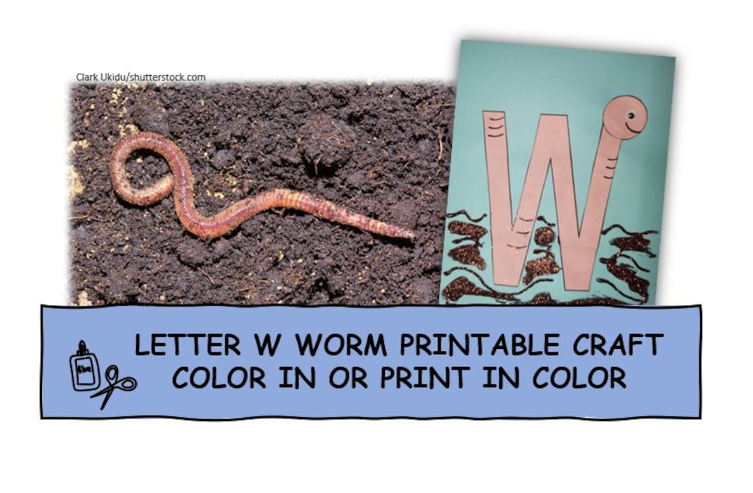 Letter W Worm Printable - Color in or Print in Color - Cut and Paste ...