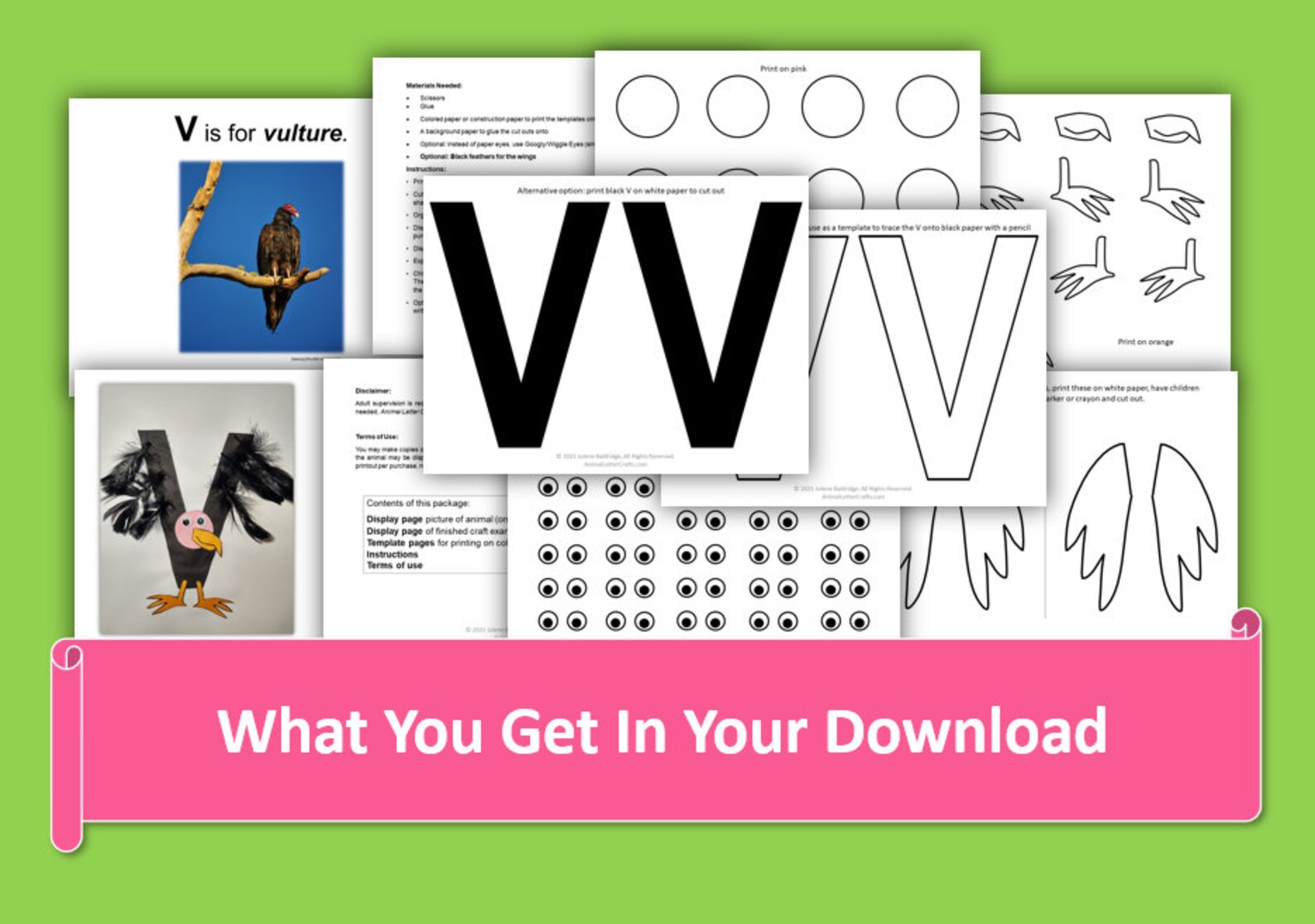 Letter V Vulture Craft: Cut & Paste Alphabet (digital Download) - Etsy