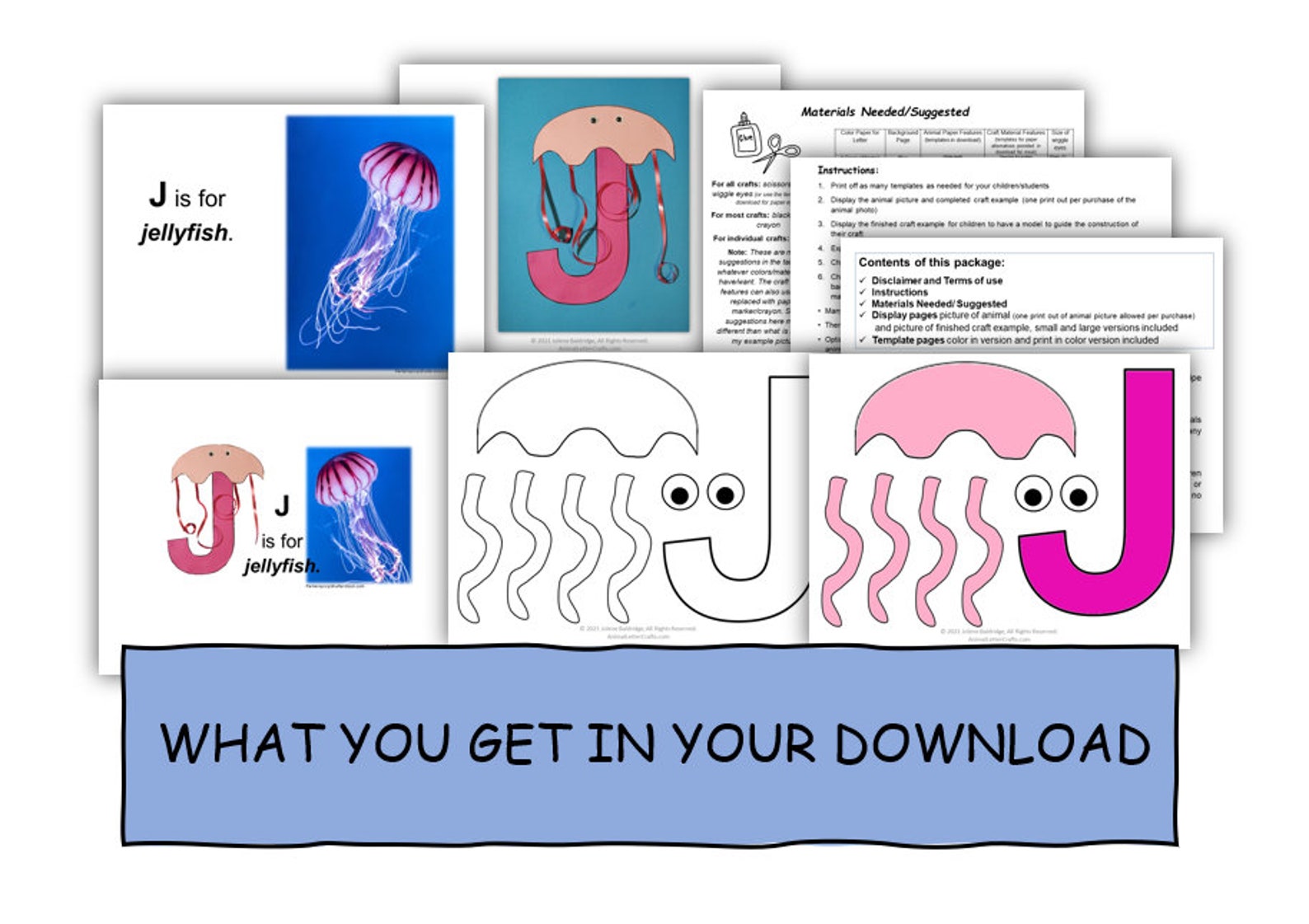 Letter J Jellyfish Printable - Color in or Print in Color - Cut and ...