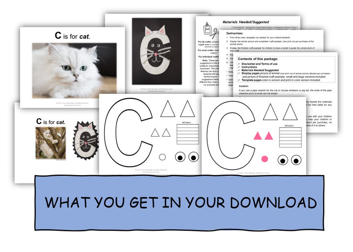Letter C Cat Printable - Color in or Print in Color - Cut and Paste ...