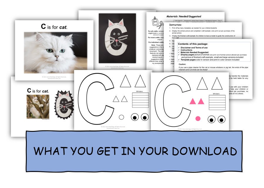 Letter C Cat Printable - Color in or Print in Color - Cut and Paste ...
