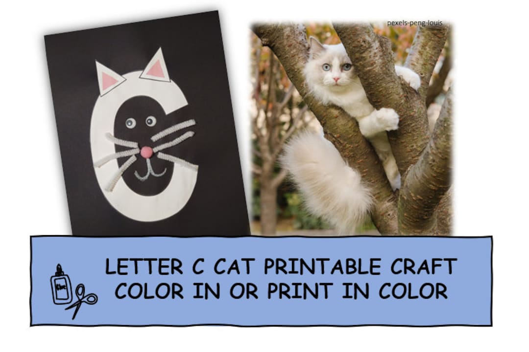 Letter C Cat Printable - Color in or Print in Color - Cut and Paste ...