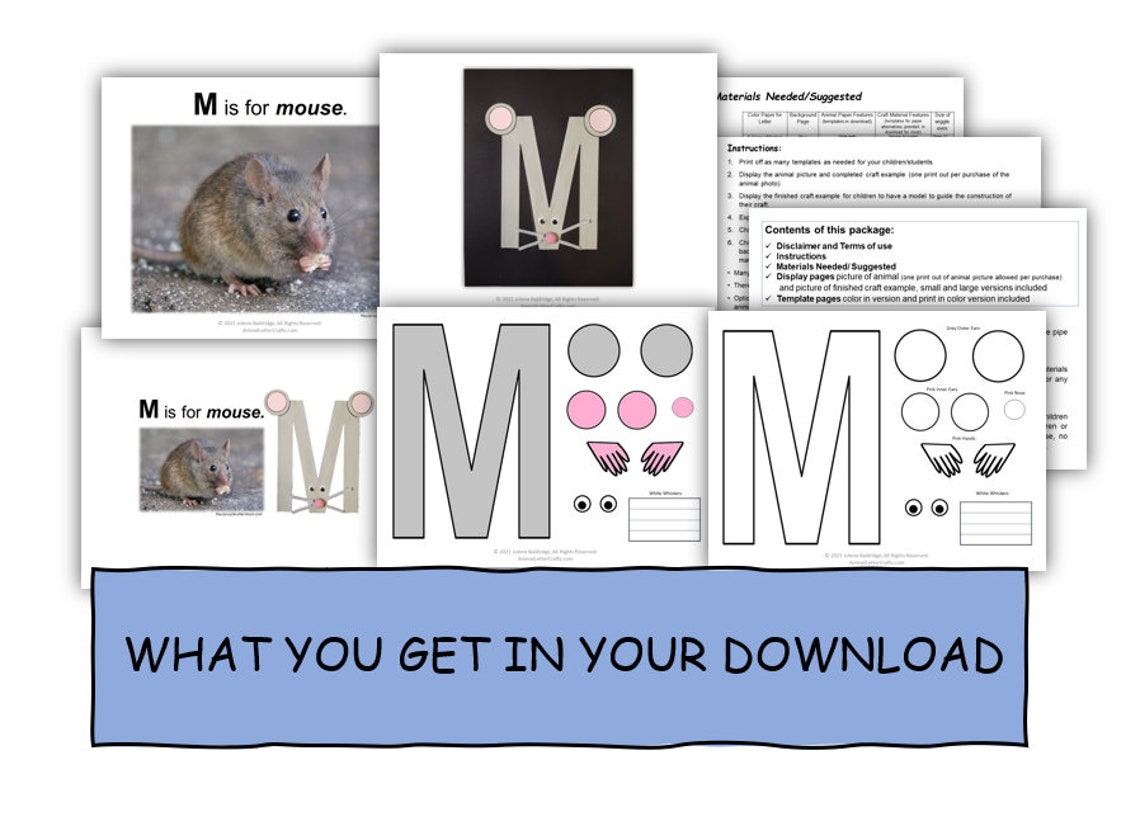 Letter M Mouse Printable - Color in or Print in Color - Cut and Paste ...