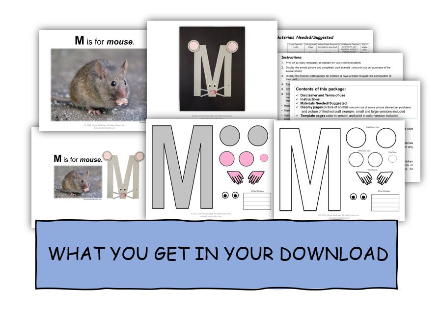Letter M Mouse Printable - Color in or Print in Color - Cut and Paste ...