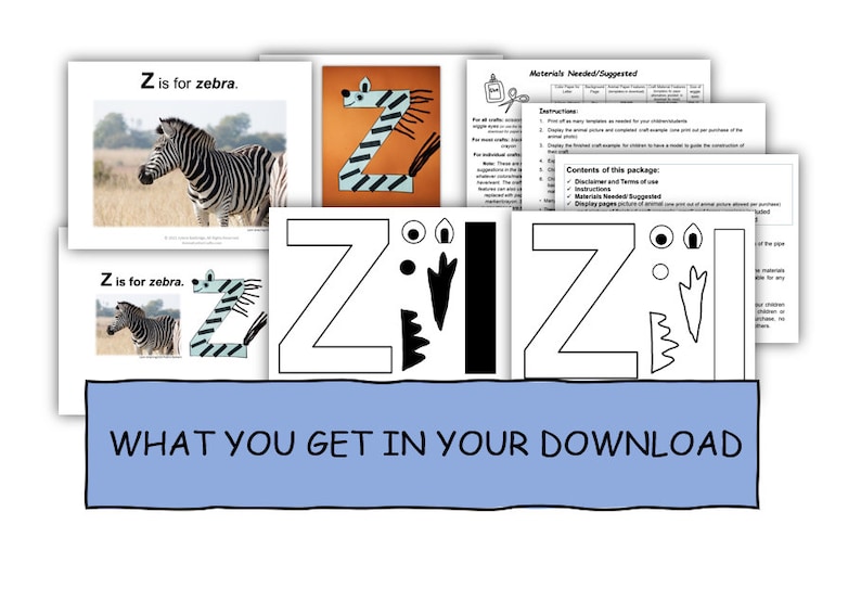 Letter Z Zebra Printable - Color in or Print in Color - Cut and Paste ...