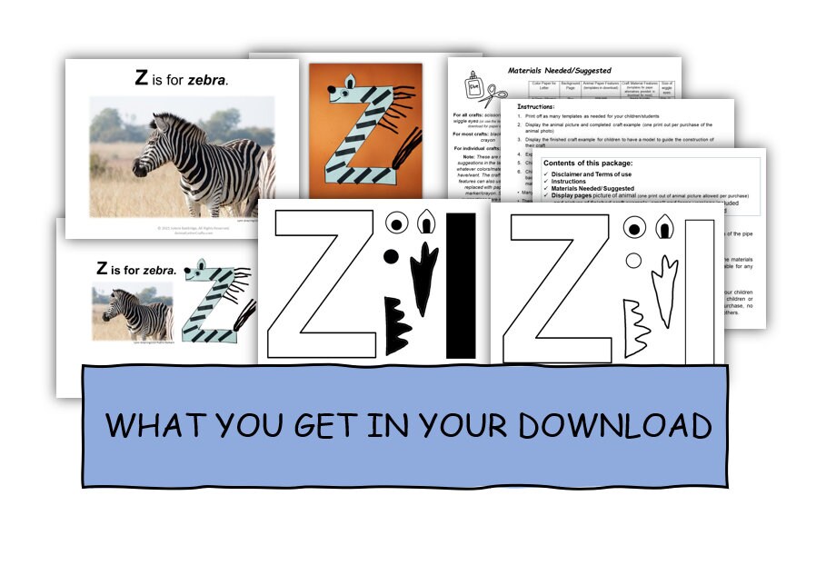 Letter Z Zebra Printable - Color in or Print in Color - Cut and Paste ...