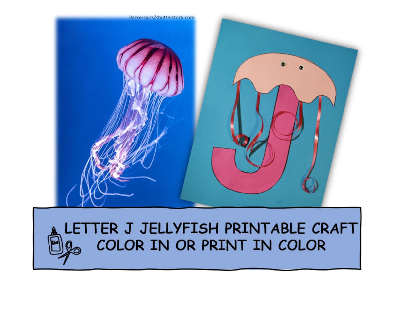 Letter J Jellyfish Printable - Color in or Print in Color - Cut and ...