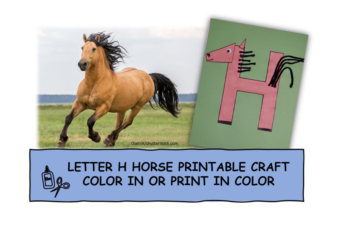 Letter H Horse Printable Color in or Print in Color Cut and Paste ...