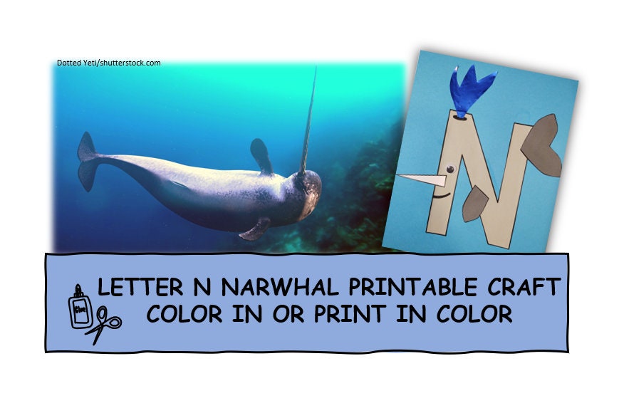 Letter N Narwhal Printable - Color in or Print in Color - Cut and Paste ...