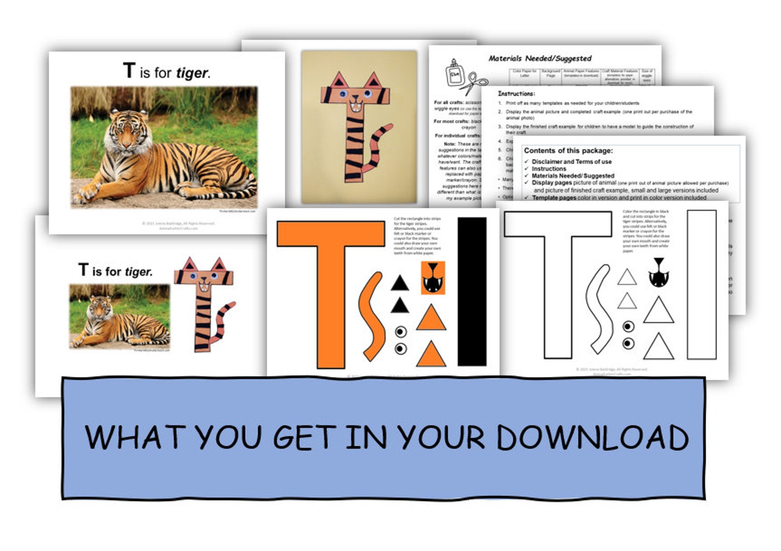 Letter T Tiger Printable - Color in or Print in Color - Cut and Paste ...