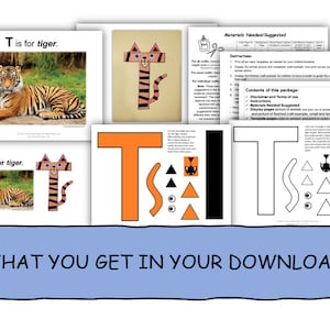 Letter T Tiger Printable - Color in or Print in Color - Cut and Paste ...