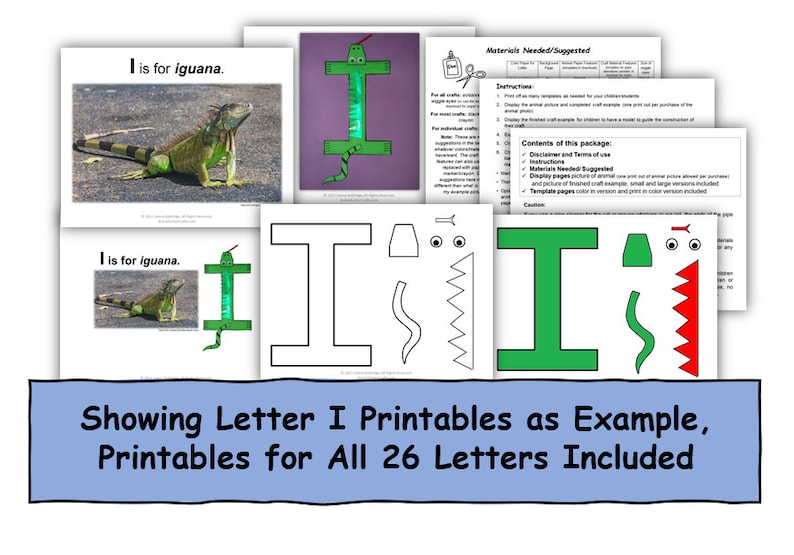 A-Z Animal Alphabet Letter Crafts Print in Color or Color in - Phonics ...