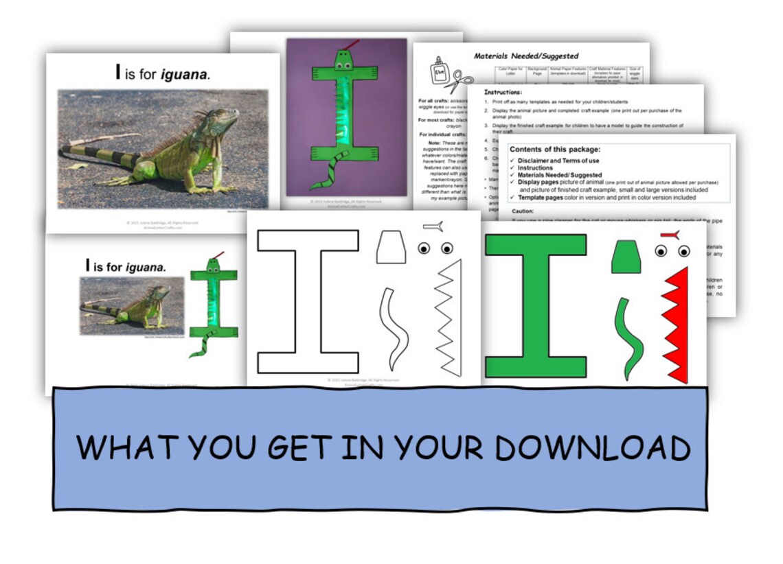 Letter I Iguana Printable Color in or Print in Color Cut and Paste ...