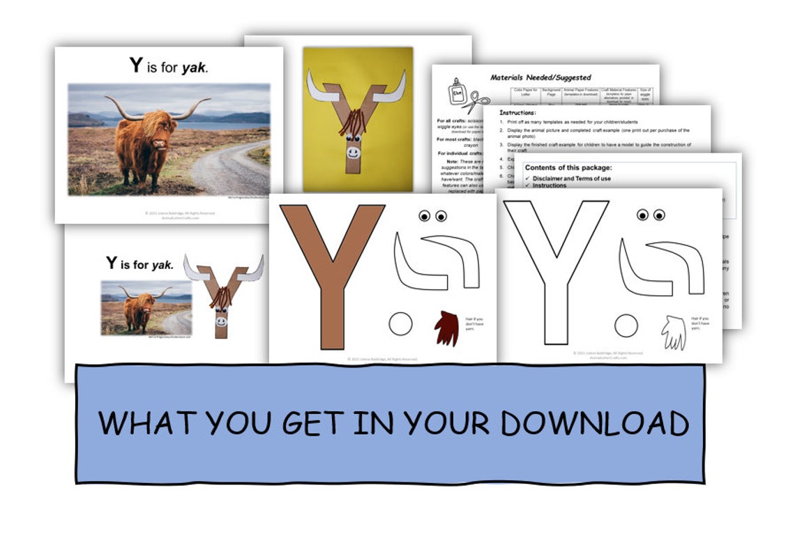 Letter Y Yak Printable Color in or Print in Color Cut and Paste ...