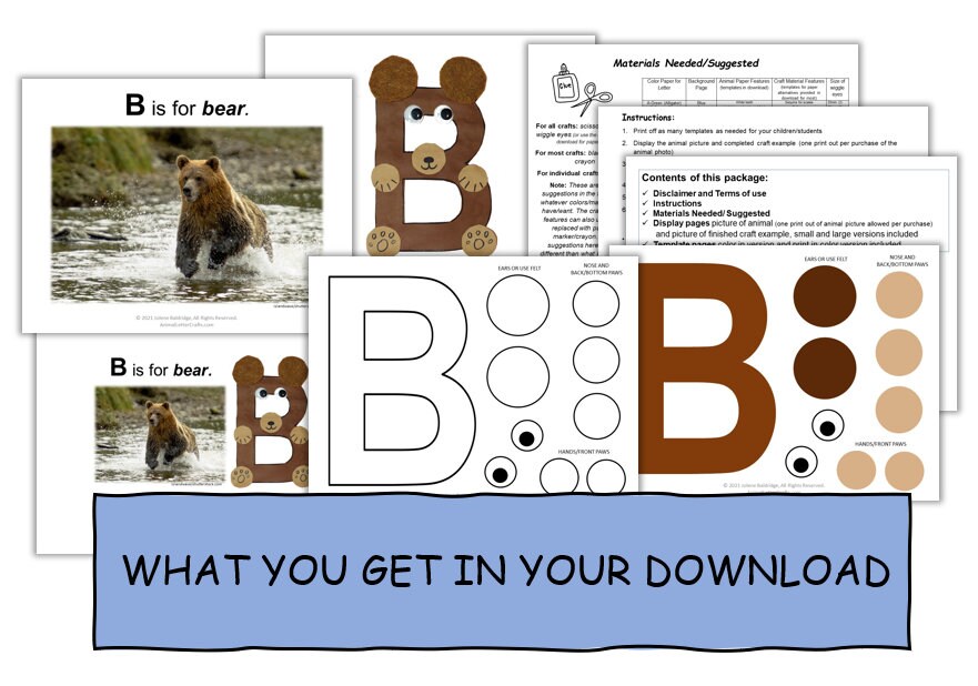 Letter B Bear Printable - Color in or Print in Color - Cut and Paste ...