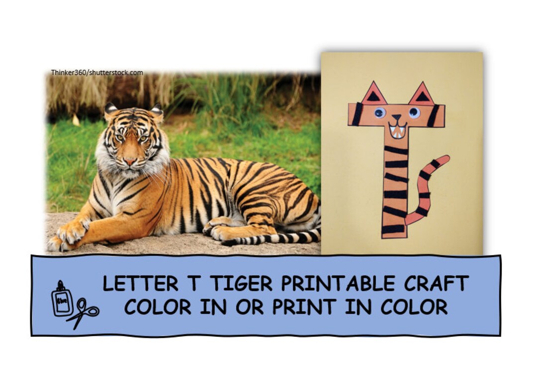 Letter T Tiger Printable - Color in or Print in Color - Cut and Paste ...