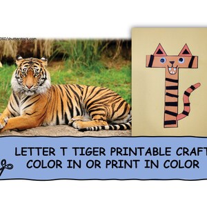 Letter T Tiger Printable - Color in or Print in Color - Cut and Paste ...