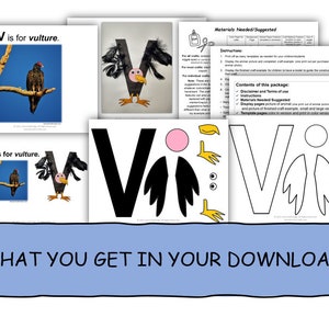 Letter V Vulture Printable - Color in or Print in Color - Cut and Paste ...